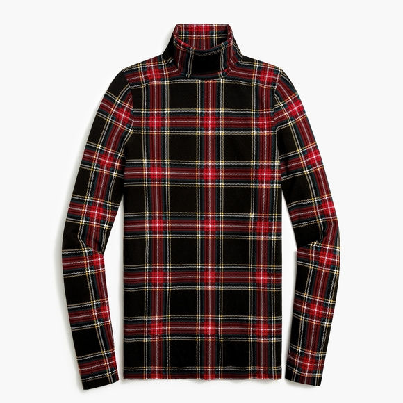 J. Crew | Tops | New Jcrew Printed Tissue Turtleneck Black Tartan Plaid S M | Poshmark